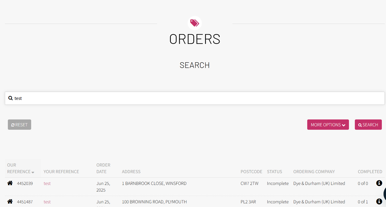 Check the Status of an Order on the Unity® Platform – Dye & Durham UK