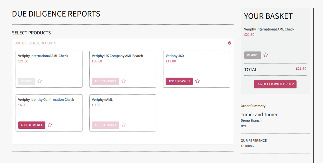 Ordering Veriphy AML checks in Unity® Search – Dye & Durham UK